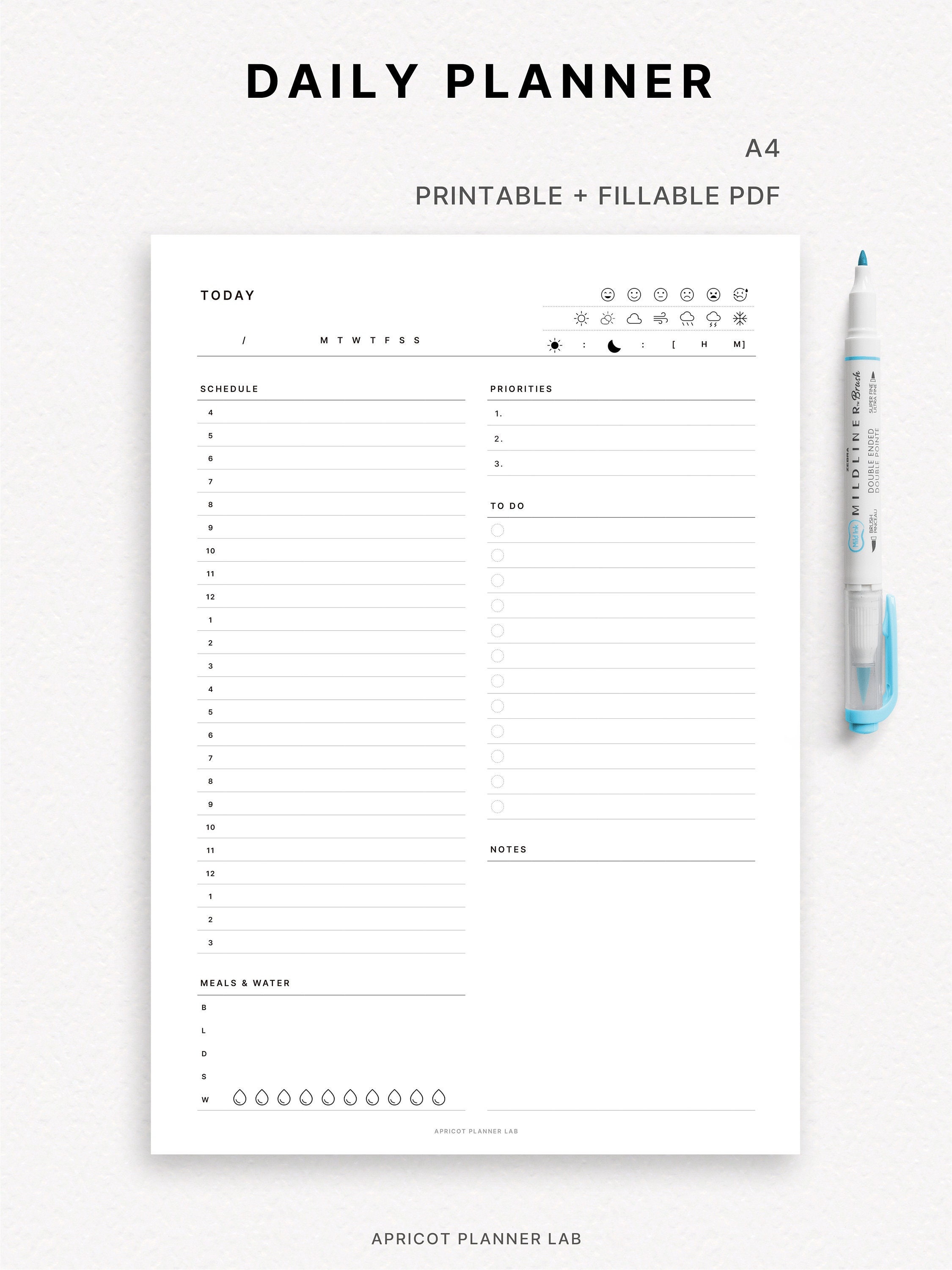 Daily Planner A4 Printable Planner Insert DO1P Daily - Etsy