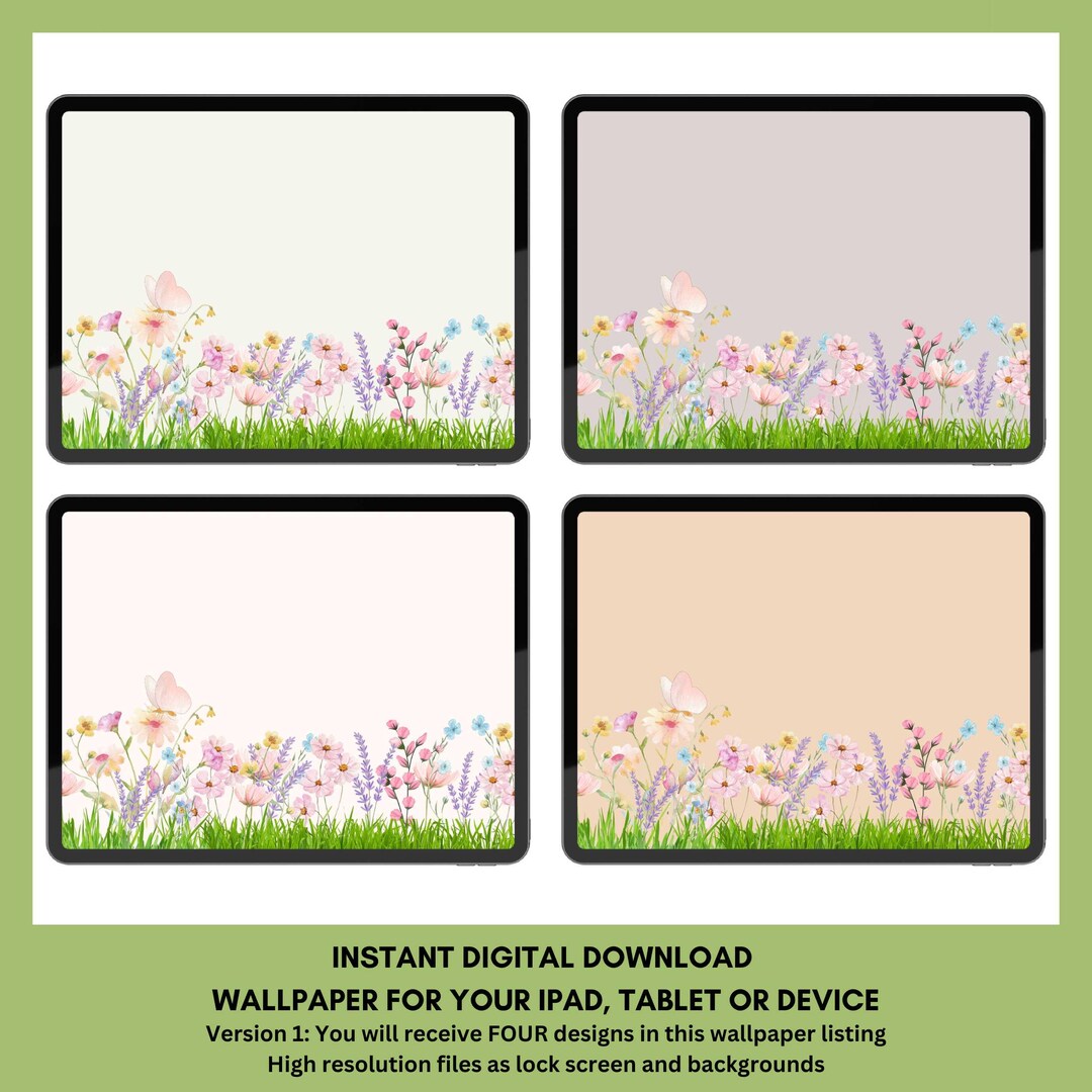 Digital Wild Flowers Tablet Wallpaper - Pink Beige Background - Instant ...