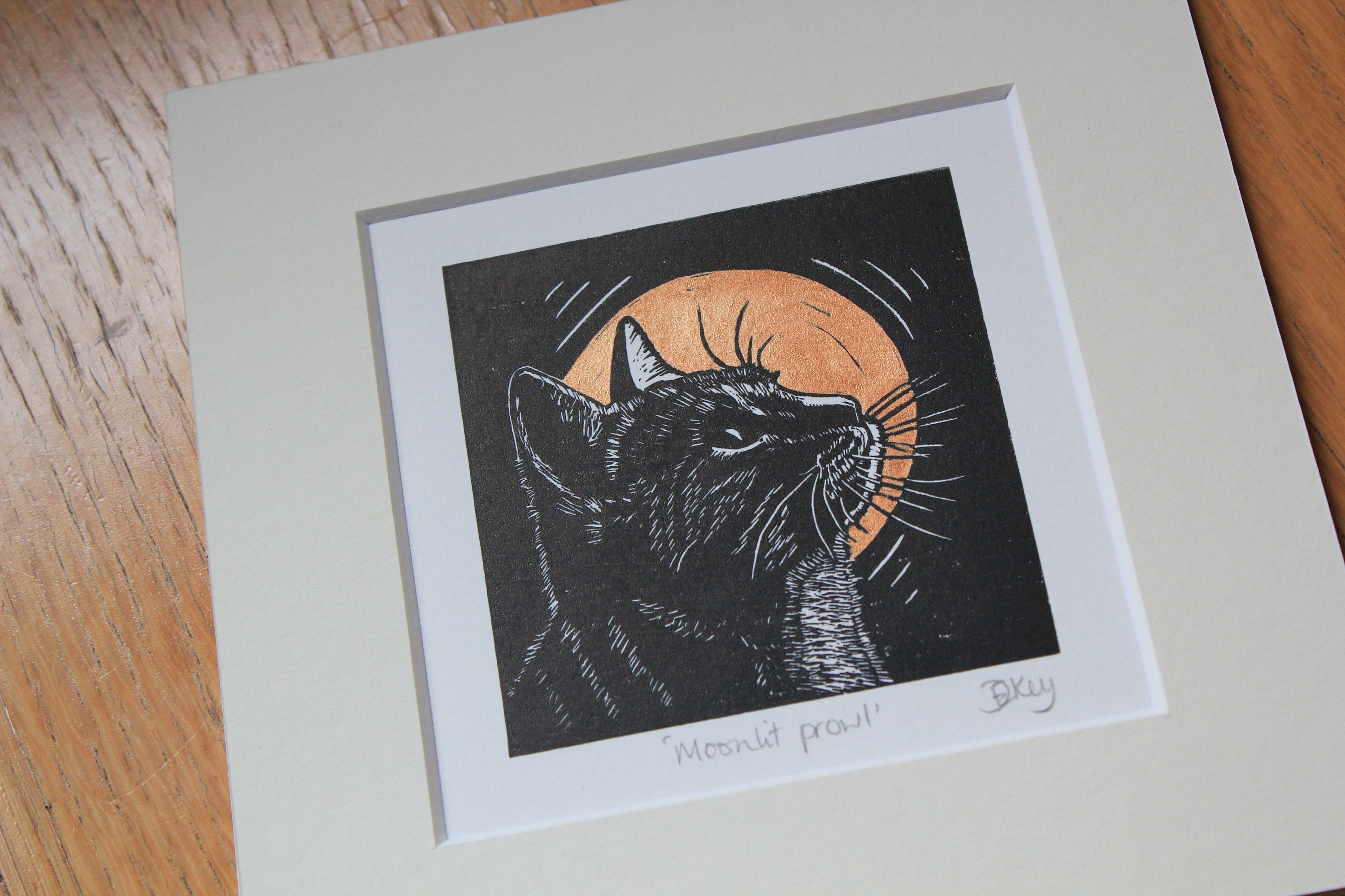 Moonlit Prowl Cat and Moon Original Hand Coloured Mounted - Etsy UK