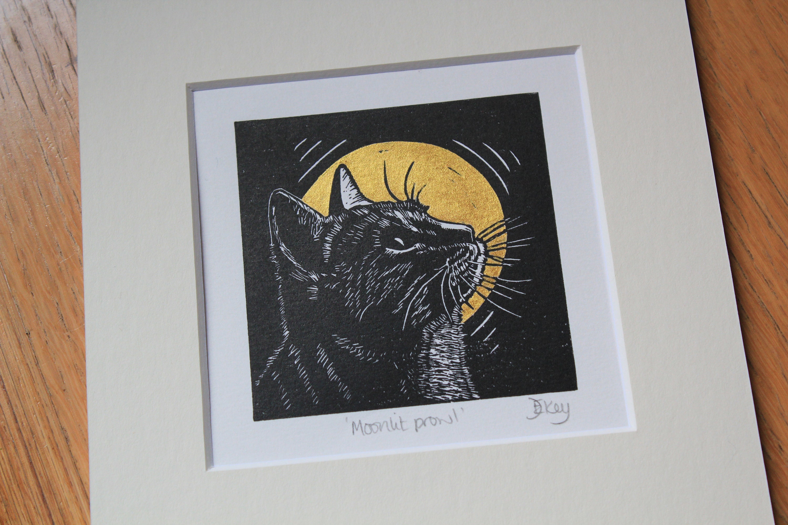 Moonlit Prowl Cat and Moon Original Hand Coloured Mounted - Etsy UK