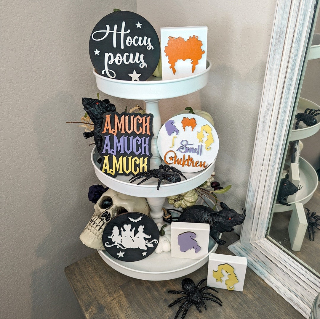 Witches Head Silhouette Blocks Hocus Pocus Tier Tray Sign Set Wooden ...