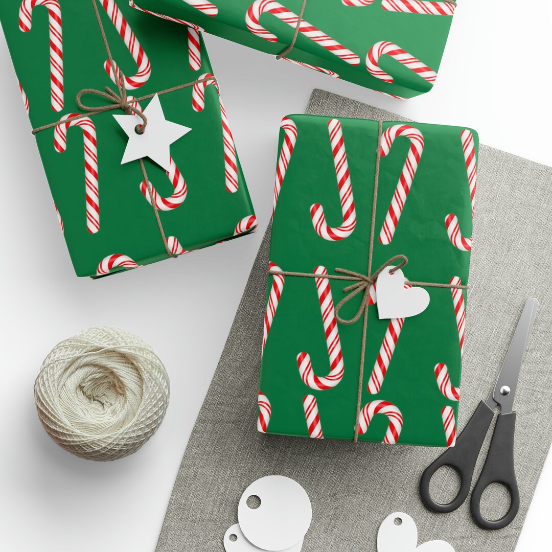 Christmas Green Candy Cane Wrapping Paper Green Holiday Gift Wrap, 1 ...