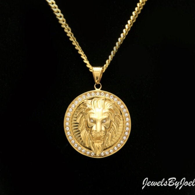 Gold Finish Diamond Lion Necklace Chain Diamond Lion Head | Etsy