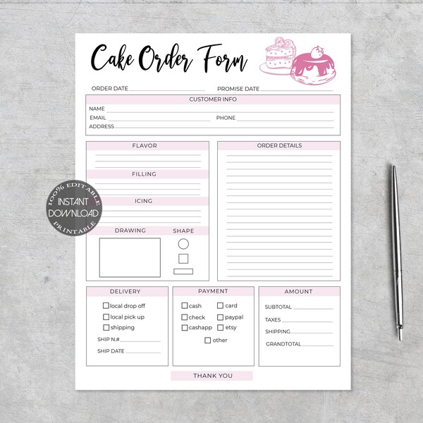 Bakery Order Forms Pdf - Etsy