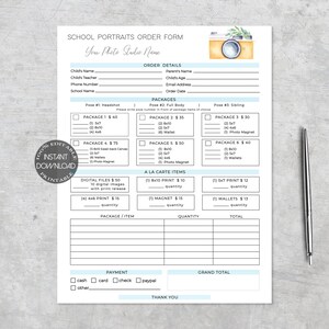 School Photography Order Form Template Preschool Photos | Etsy Canada