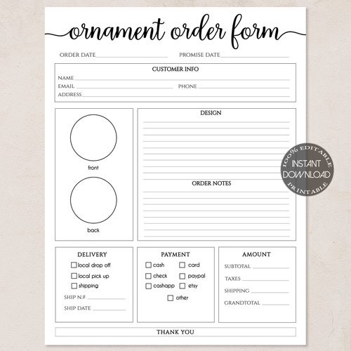 Decal Order Form Template Editable Small Business Forms - Etsy