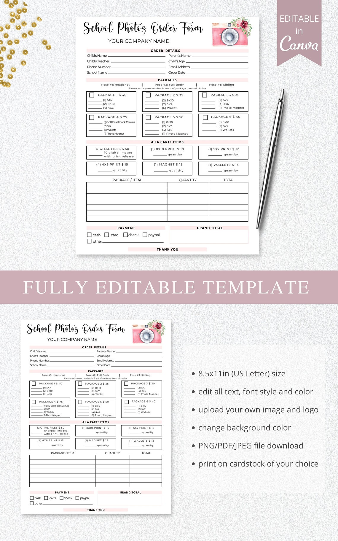 School Photography Preschool Photos Order Form Printable - Etsy