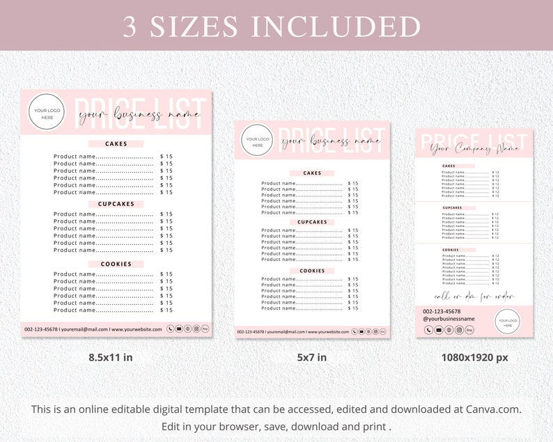 Cake Price List Template Canva Editable Cupcakes Price List - Etsy