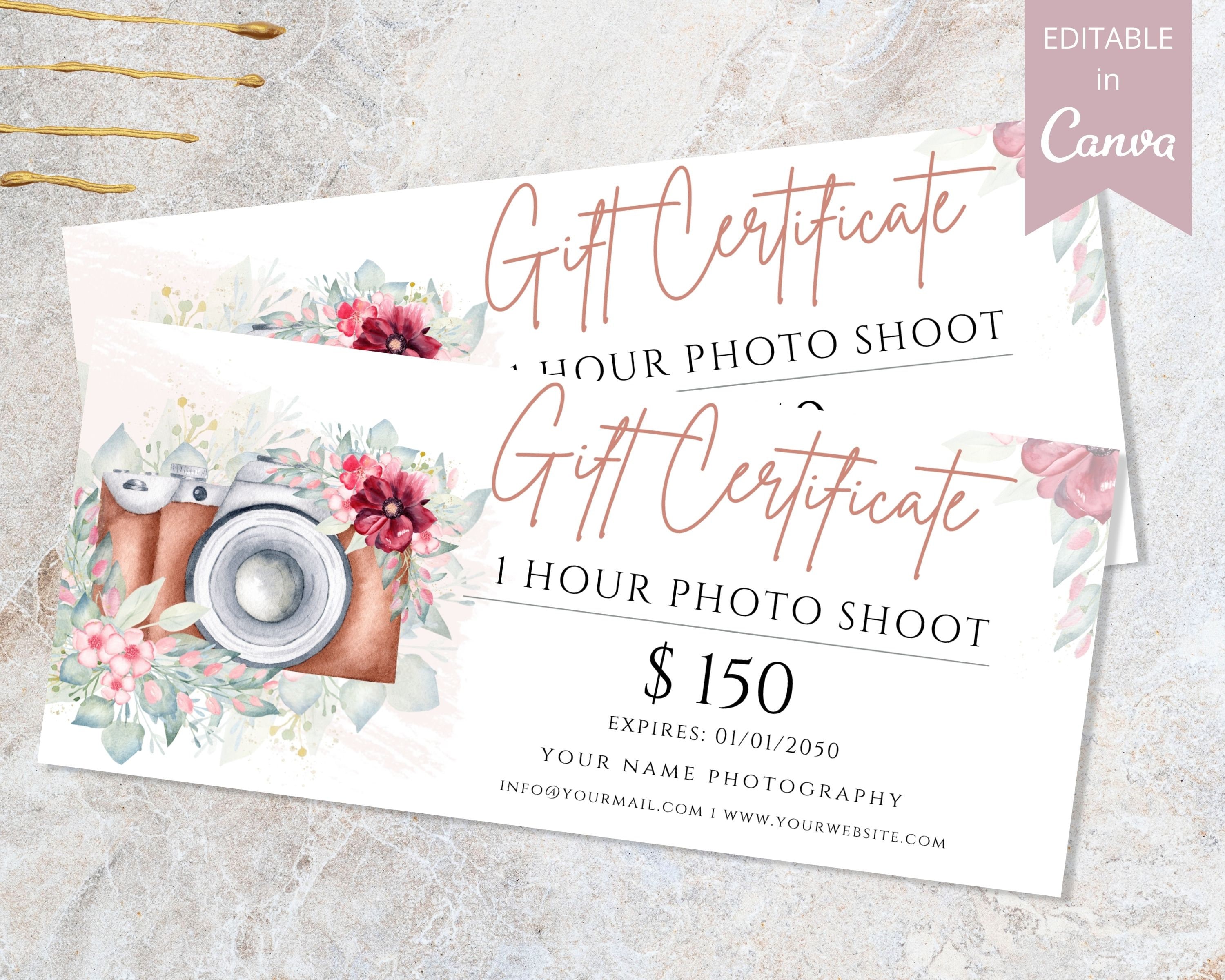 Photography Gift Certificate, Canva Template, Printable Photo Session ...