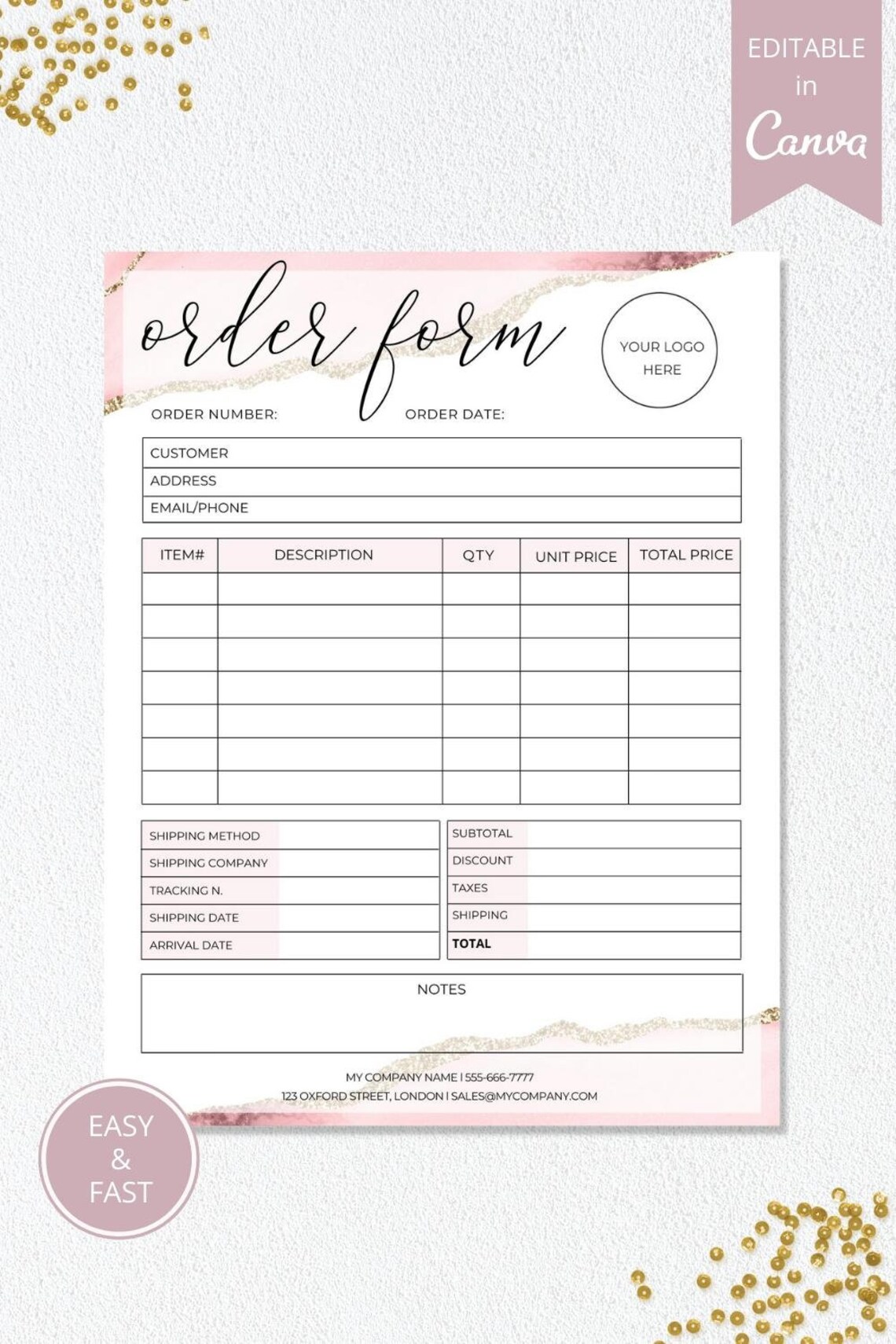 Editable Order Form Small Business Forms Printable Craft - Etsy