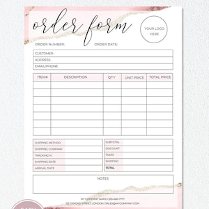 Editable Order Form, Small Business Forms, Printable Craft Order Forms ...