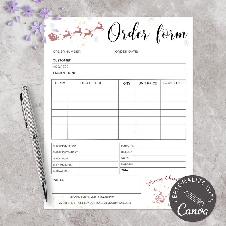 Christmas Order Form Template | Printable Order Form for Small Business ...