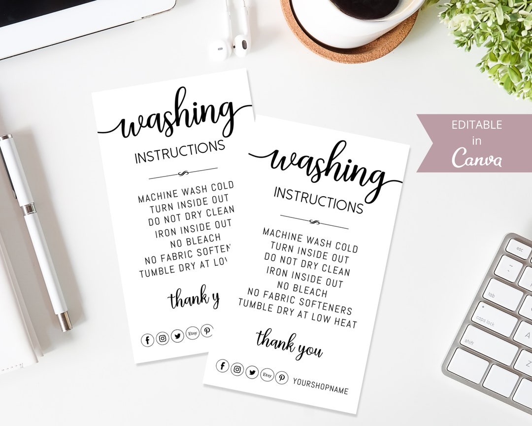 Editable Washing Instructions Card Canva Template Tshirt - Etsy