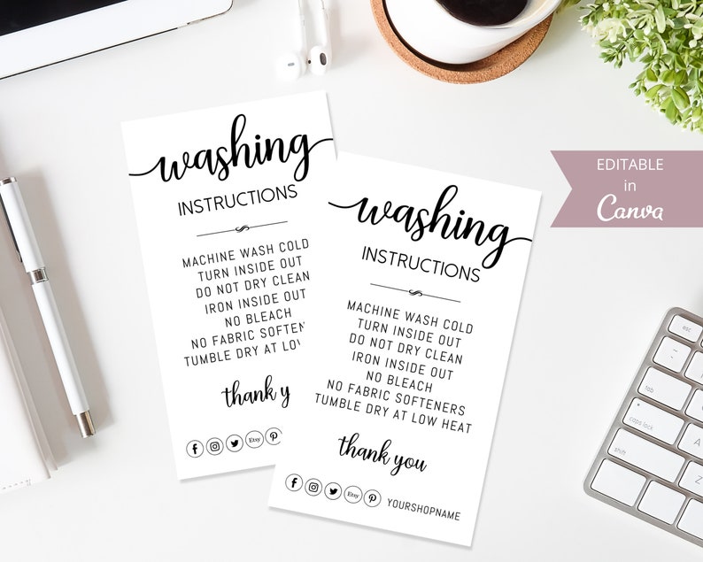 Editable Washing Instructions Card Canva Template Tshirt - Etsy