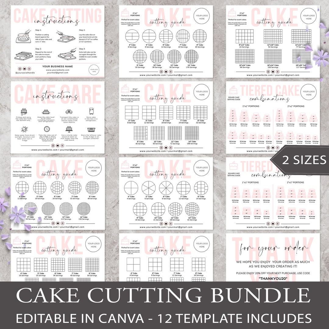 Cake Cutting Guide Card I Editable Canva Template I Cake Care Card ...