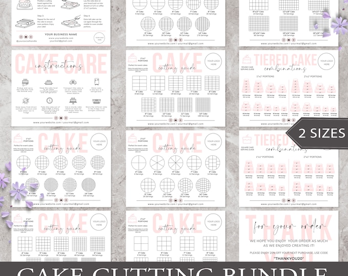 Cake Serving Guide 2"x2" Slices, Printable PDF, Editable Canva Template ...