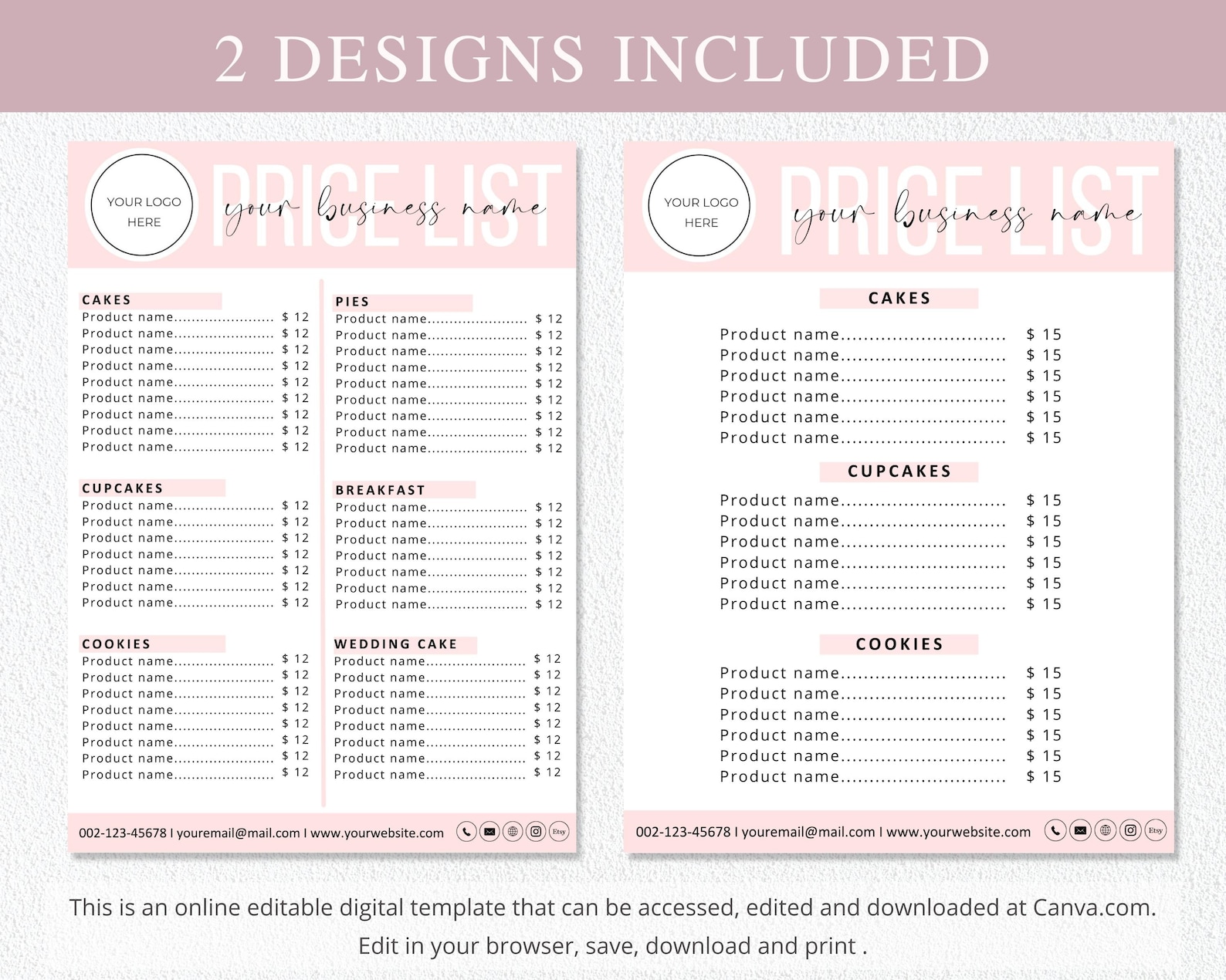 Cake Price List Template Canva Editable Cupcakes Price List - Etsy