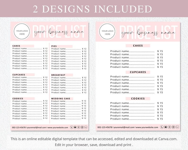 Cake Price List Template Canva Editable Cupcakes Price List - Etsy