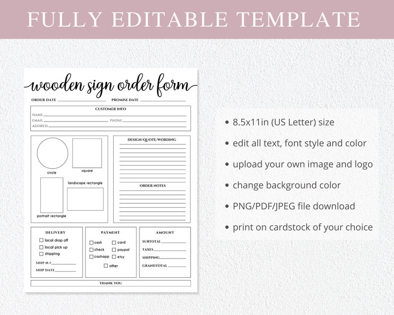 Wooden Sign Printable Order Form | Editable Canva Template | Crafters ...