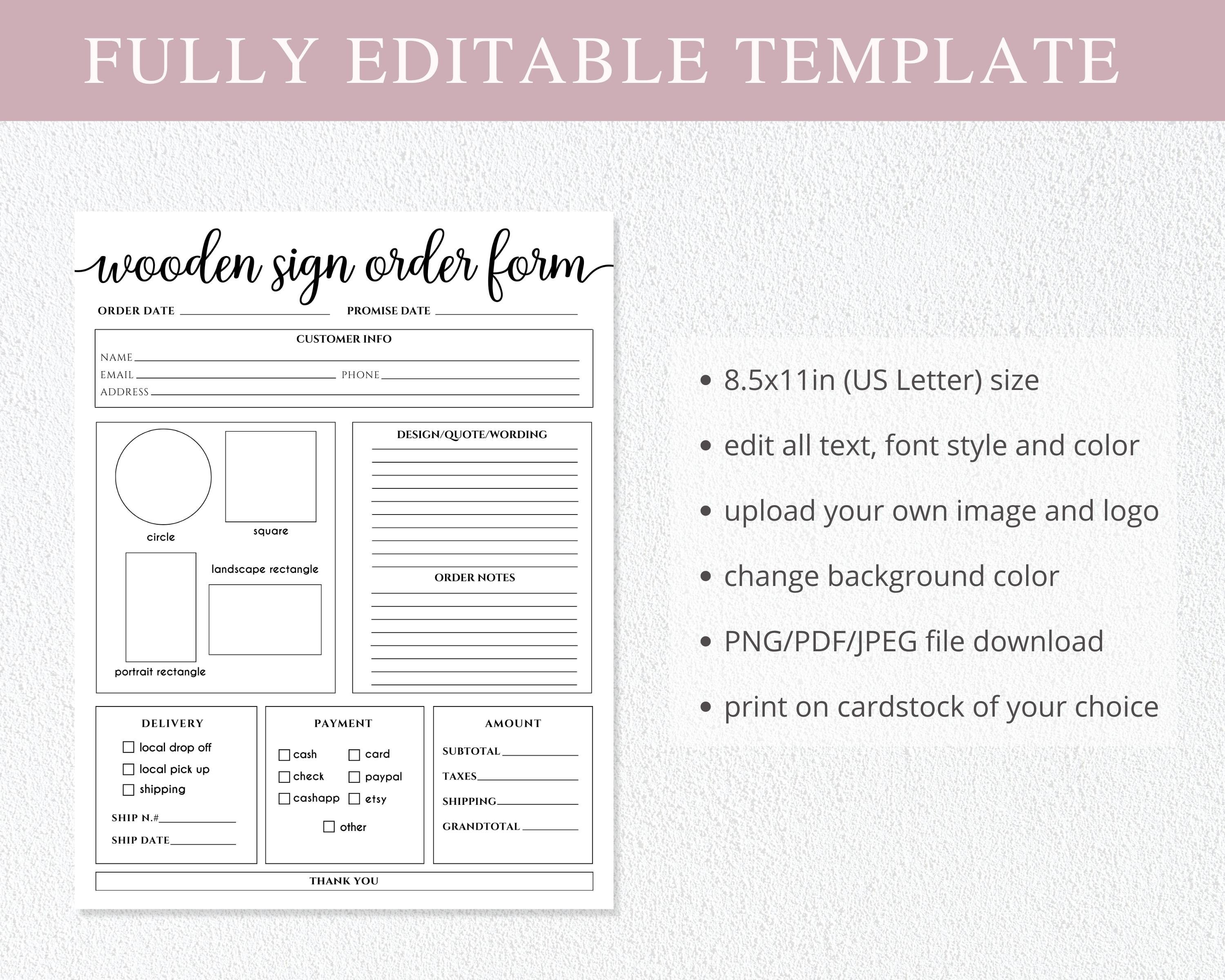 Wooden Sign Printable Order Form | Editable Canva Template | Crafters ...