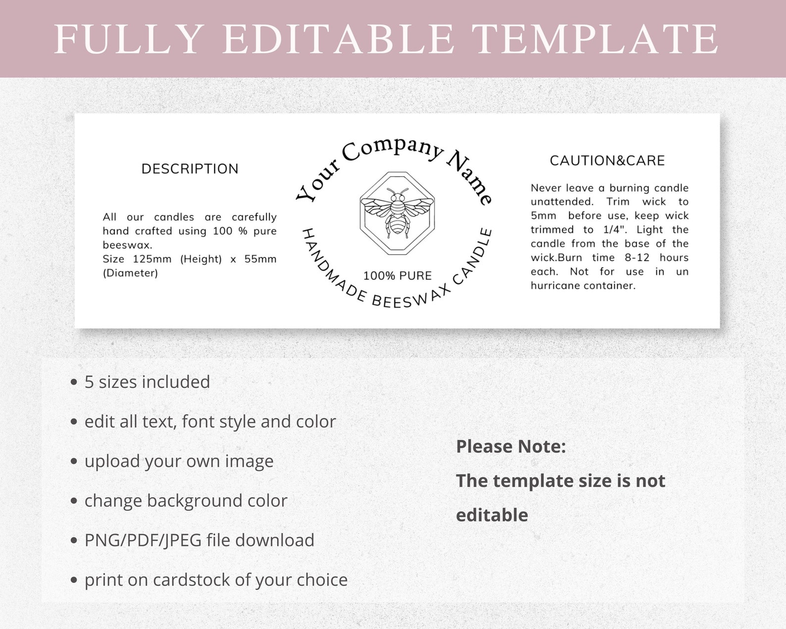 Beeswax Candle Labels, Editable Canva Template, 5 Sizes Pillar Candle ...