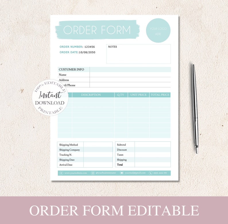 Editable Order Form Small Business Order Forms Template - Etsy