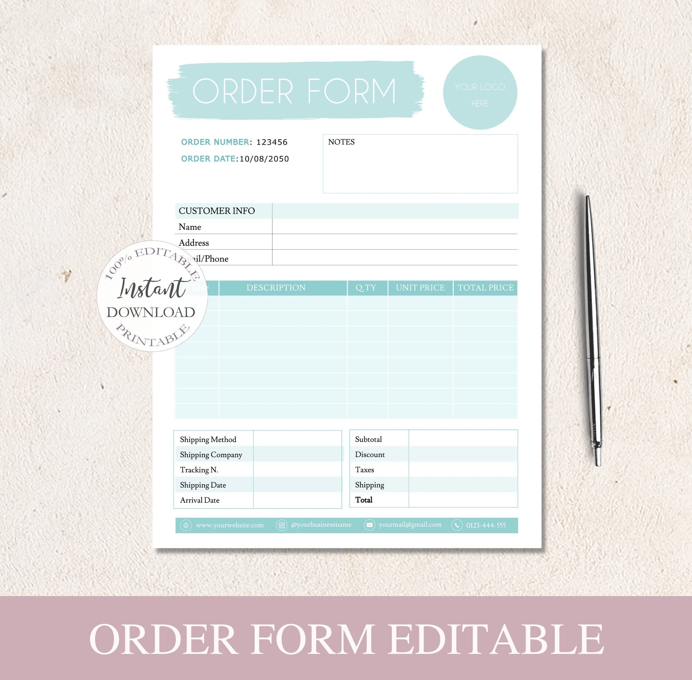 Editable Order Form Small Business Order Forms Template | Etsy