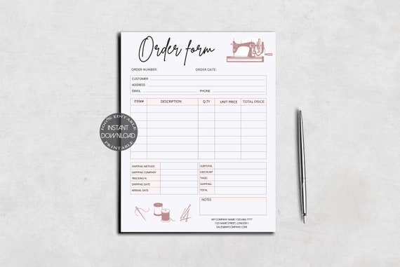 Order Form Editable Sewing Business Order Forms Printable | Etsy
