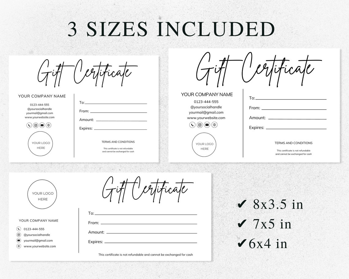 Editable Gift Certificate, Canva Template, Small Business Gift Cards ...