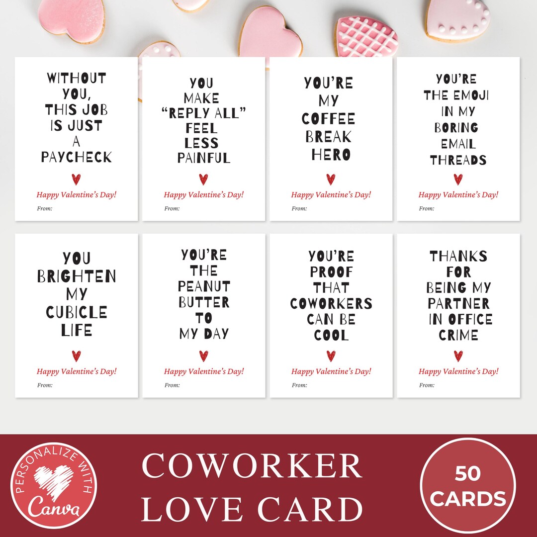 Coworker Valentine Cards - Editable Canva Template, Funny Valentine ...