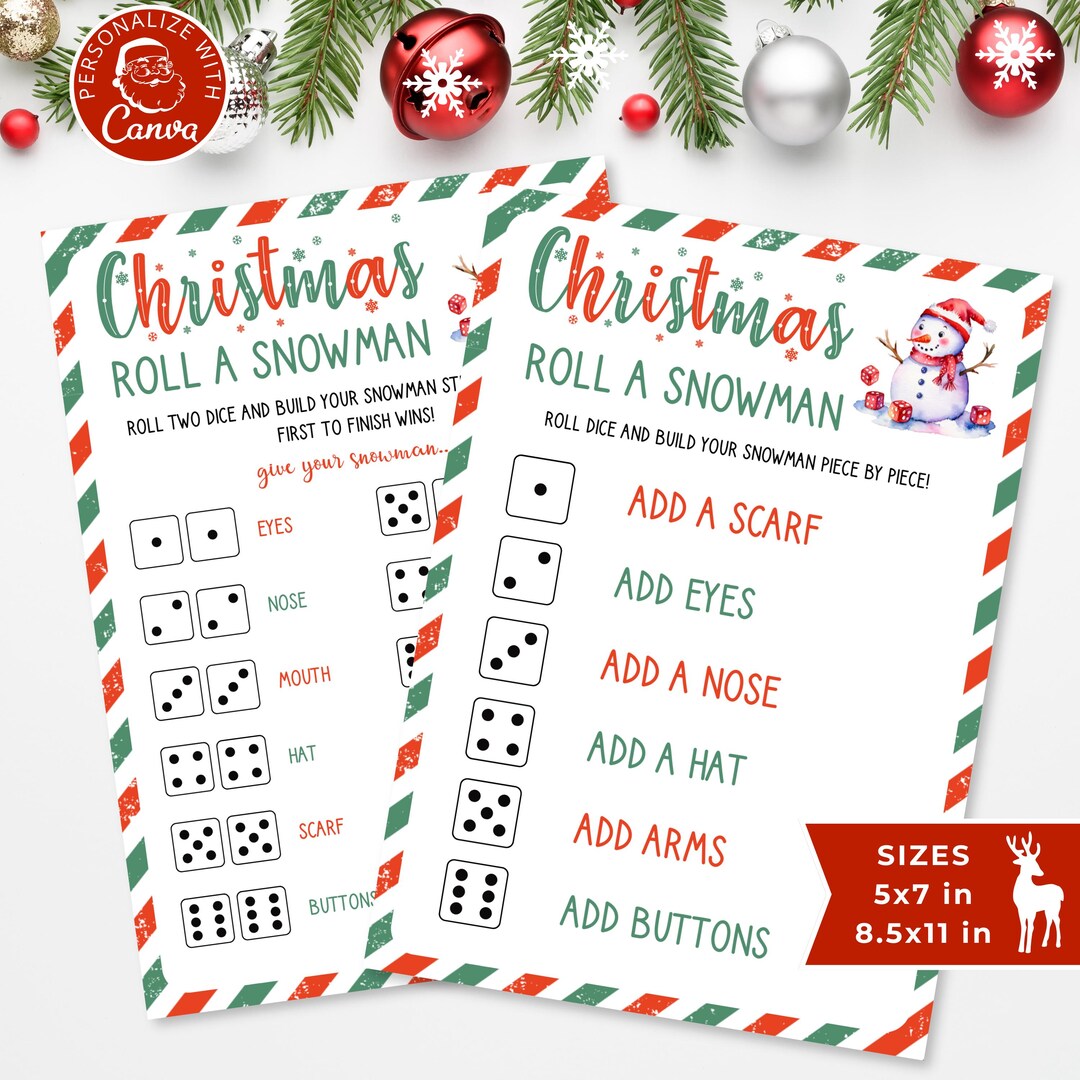 Christmas Roll a Snowman Game | Canva Template for Kids | Fun Dice ...