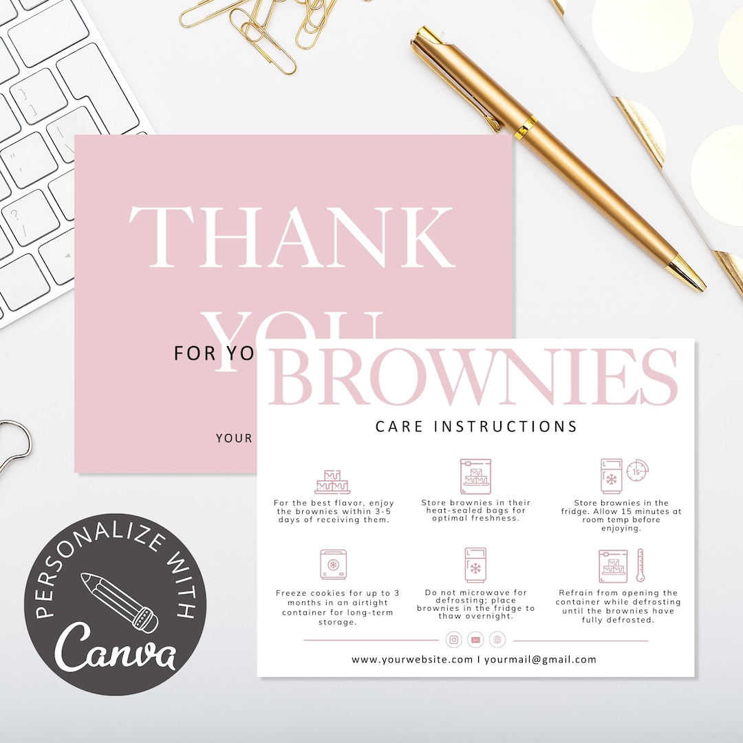 Brownies Care Card Template I Canva Template I Cookie Thank You Cards I Editable Cake ...