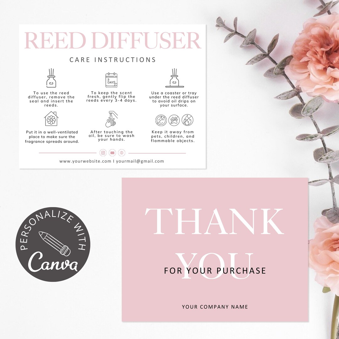 Reed Diffuser Care Instructions - Editable Canva Template, Care Cards ...