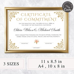 Certificate of Commitment Template I Canva Template, Editable Wedding ...