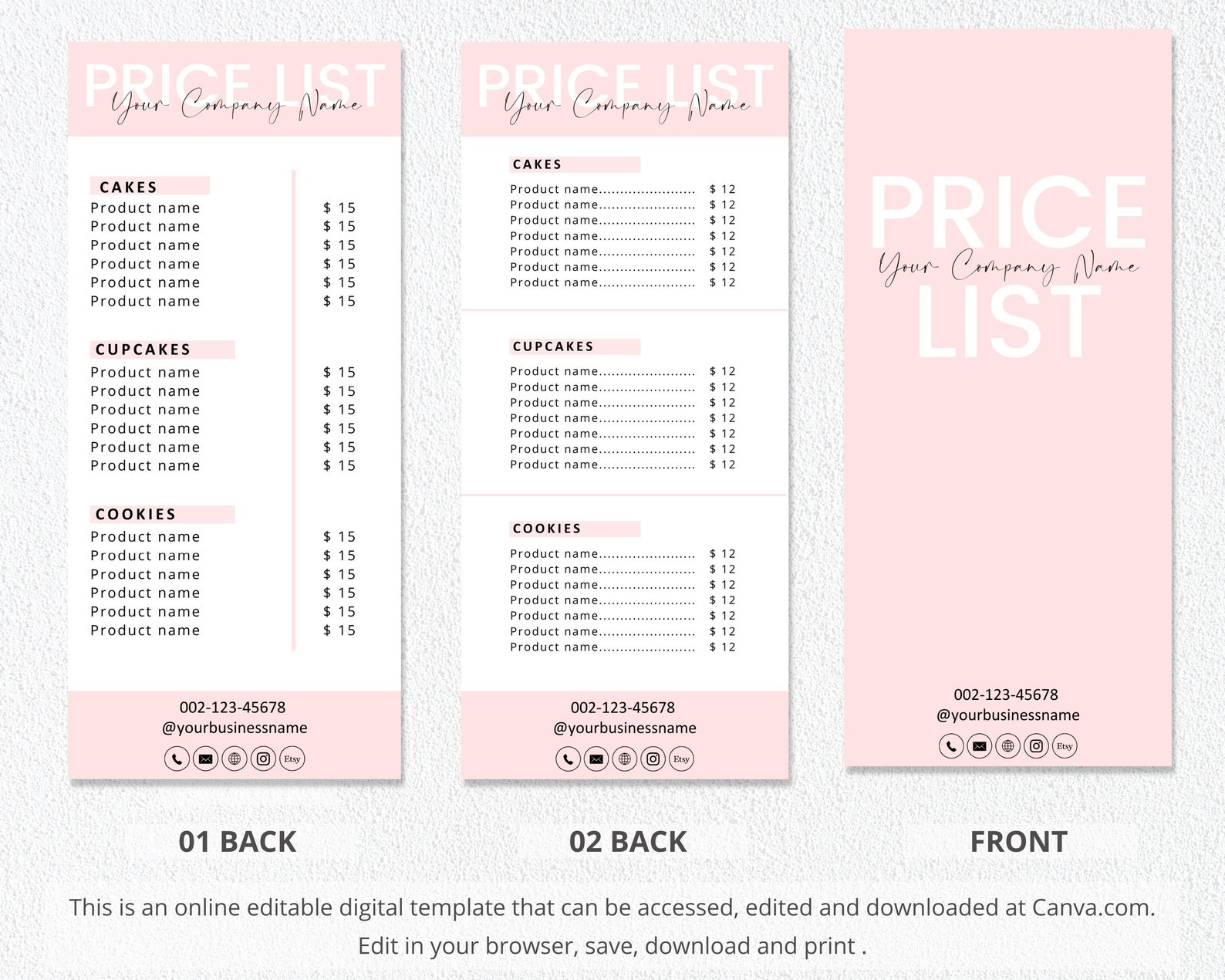 Cake Price List Template Canva Editable Bakery Price List - Etsy