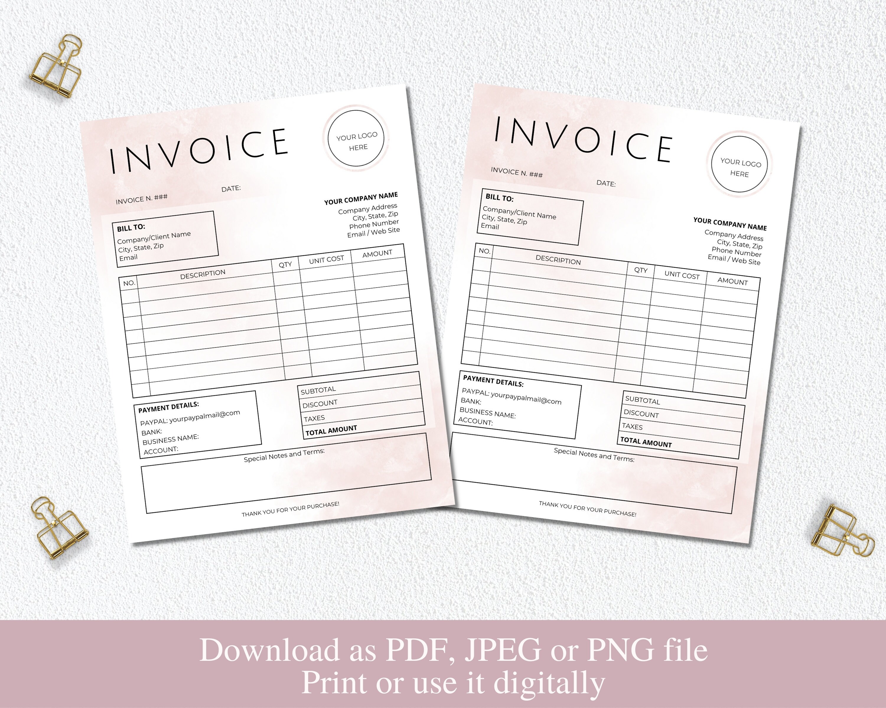 Invoice Template, Printable Order Form Invoice, Editable Invoice Form ...