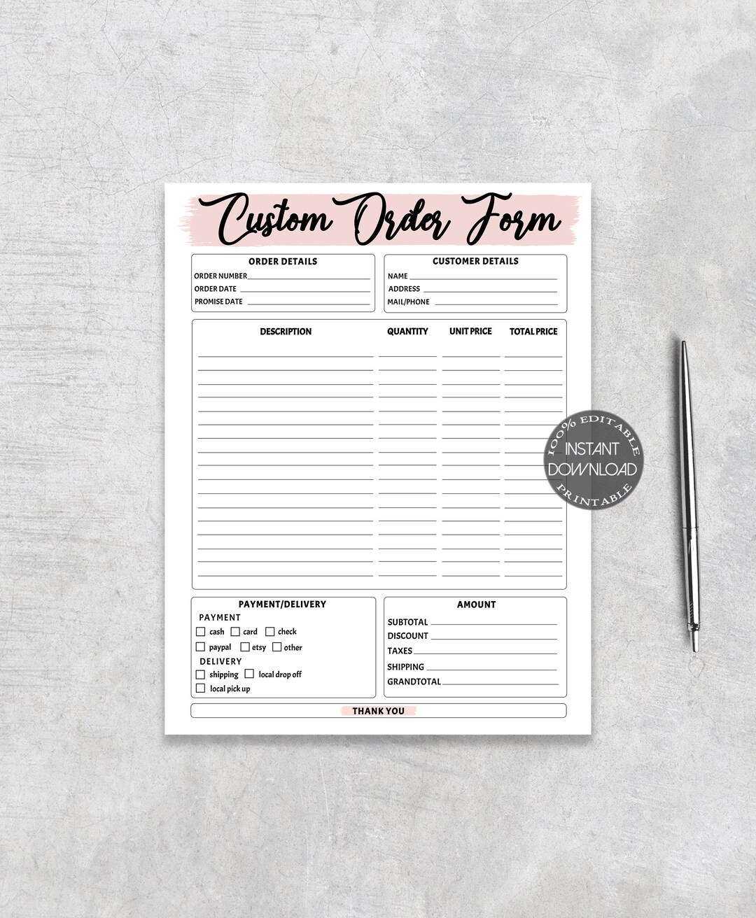Order Form Template | Crafters Order Form | Etsy Shop Printable Craft ...