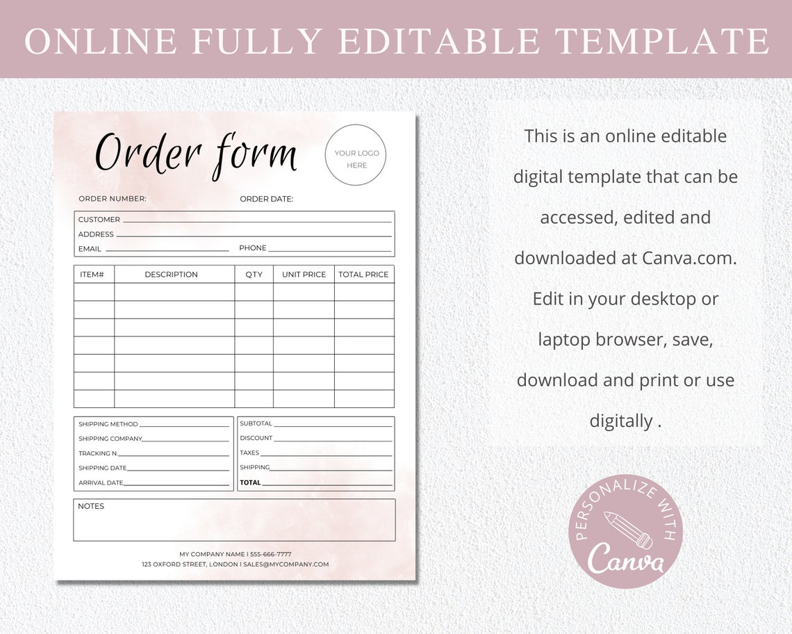 Custom Order Form Template Small Business Order Form - Etsy