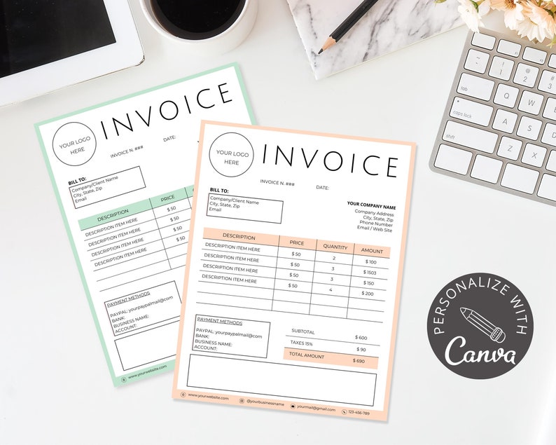 Invoice Editable Template, Printable Order Form Invoice, 5 Premade ...