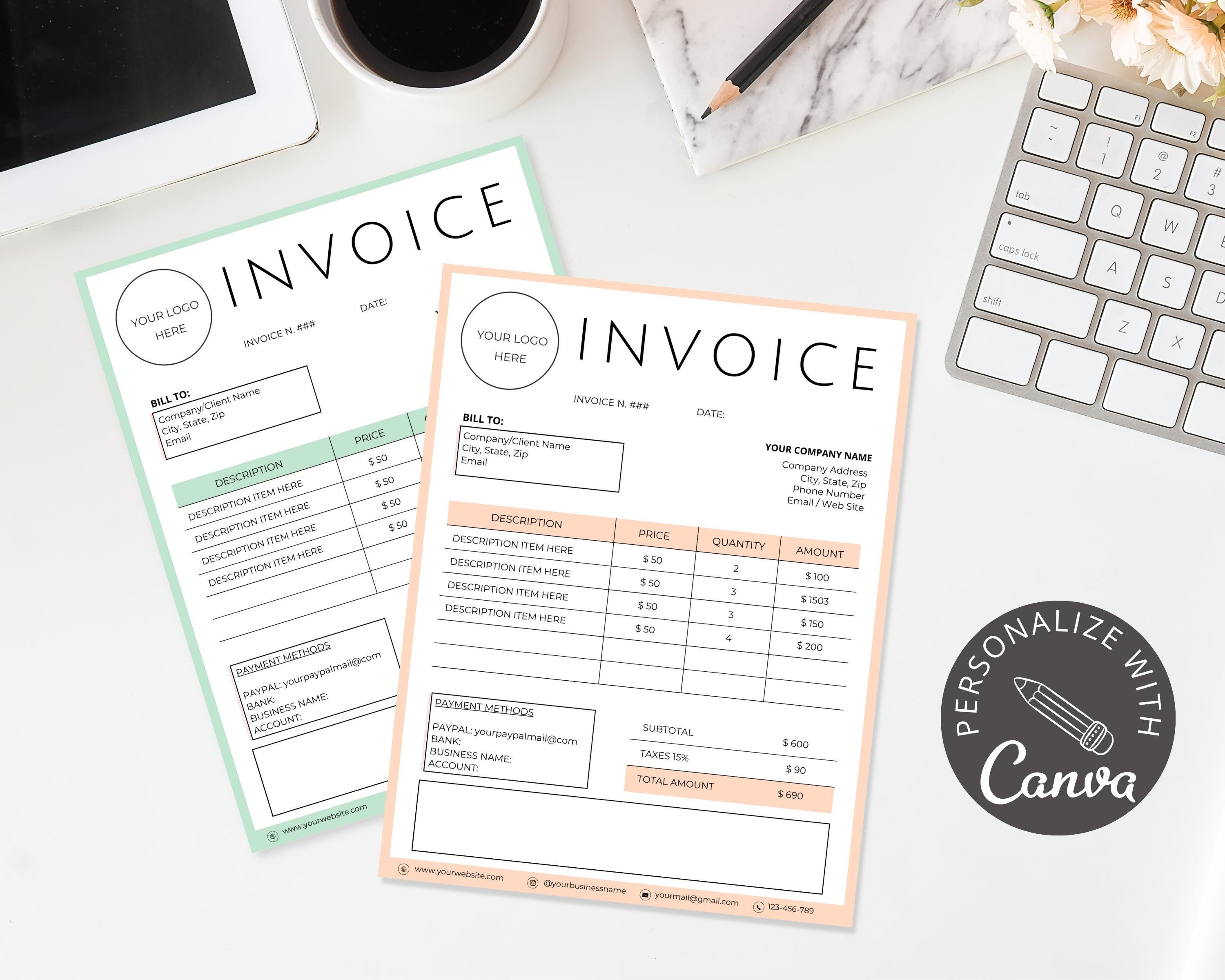 Invoice Editable Template, Printable Order Form Invoice, 5 Premade ...