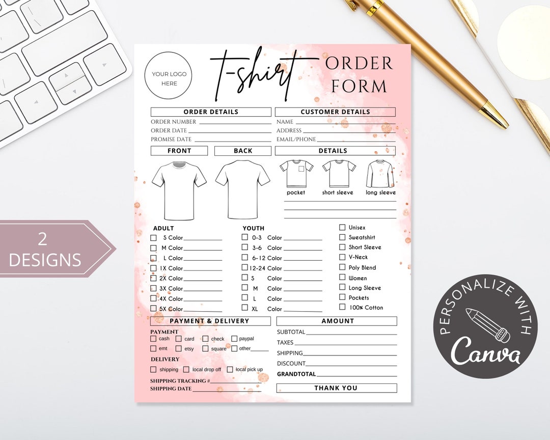 Shirt Order Form, Canva Editable Template, Craft Business Order Form ...