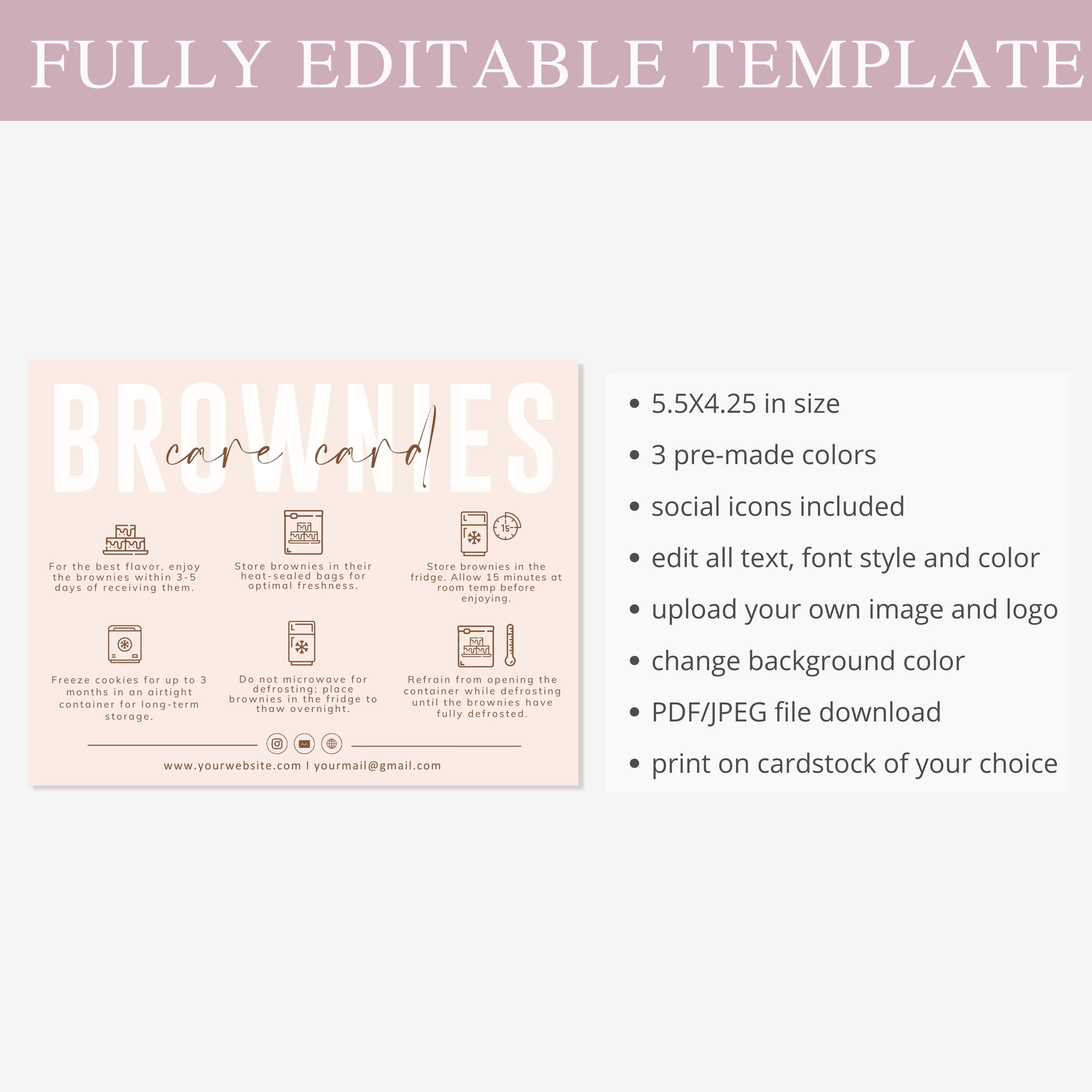 Brownies Care Card Template I Canva Template I Cookie Thank You Cards I ...