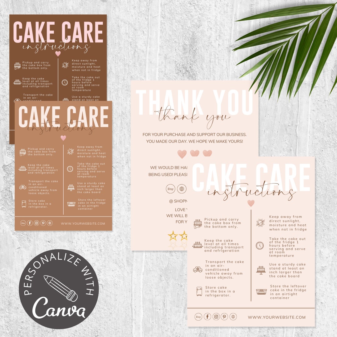 Cake Care Card Template I Canva Template I Cake Thank You Card for ...