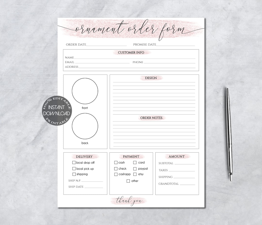 Ornament Order Form Editable, Crafters Order Form Template, Small ...