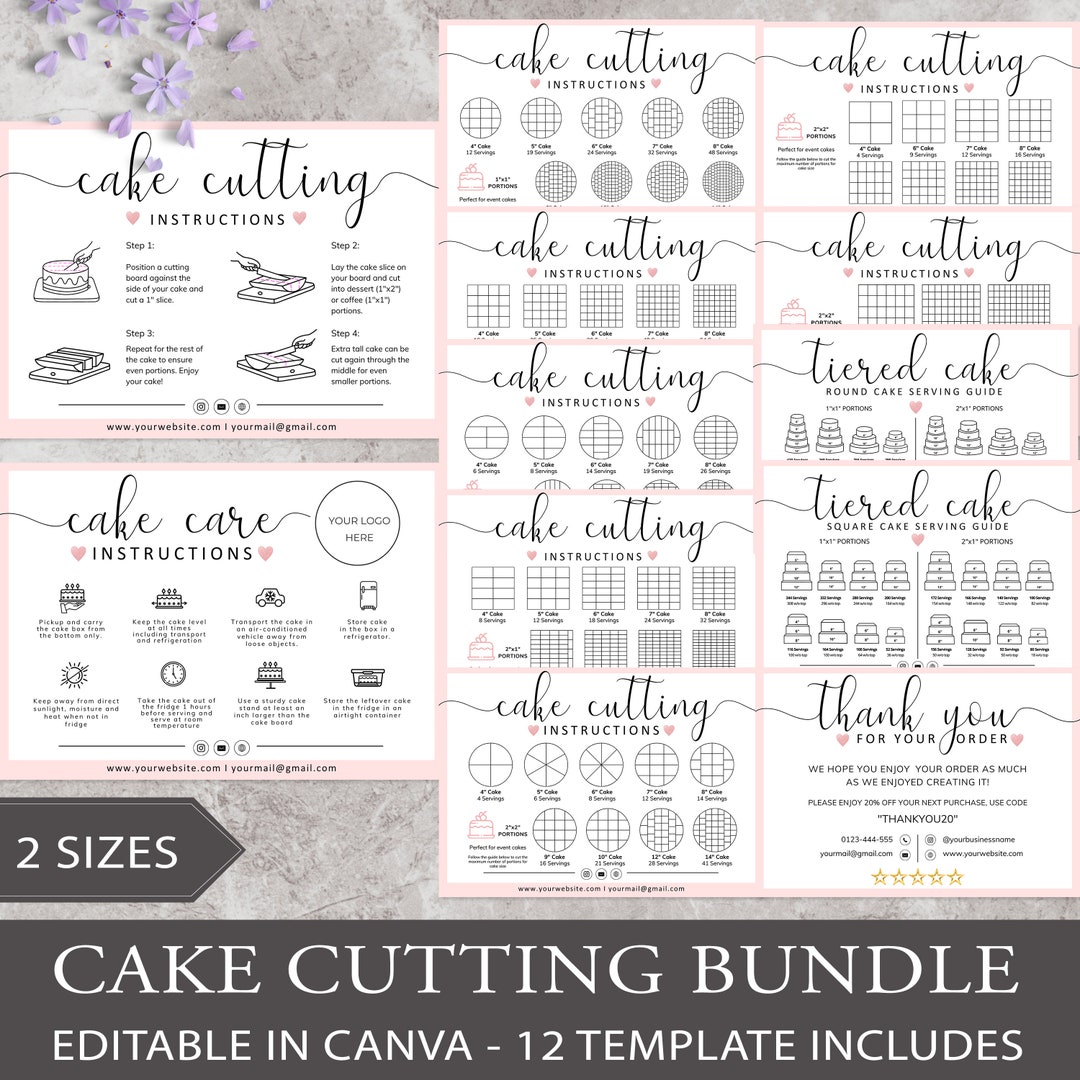 Cake Cutting Guide Card I Editable Canva Template I Cake Care Card ...