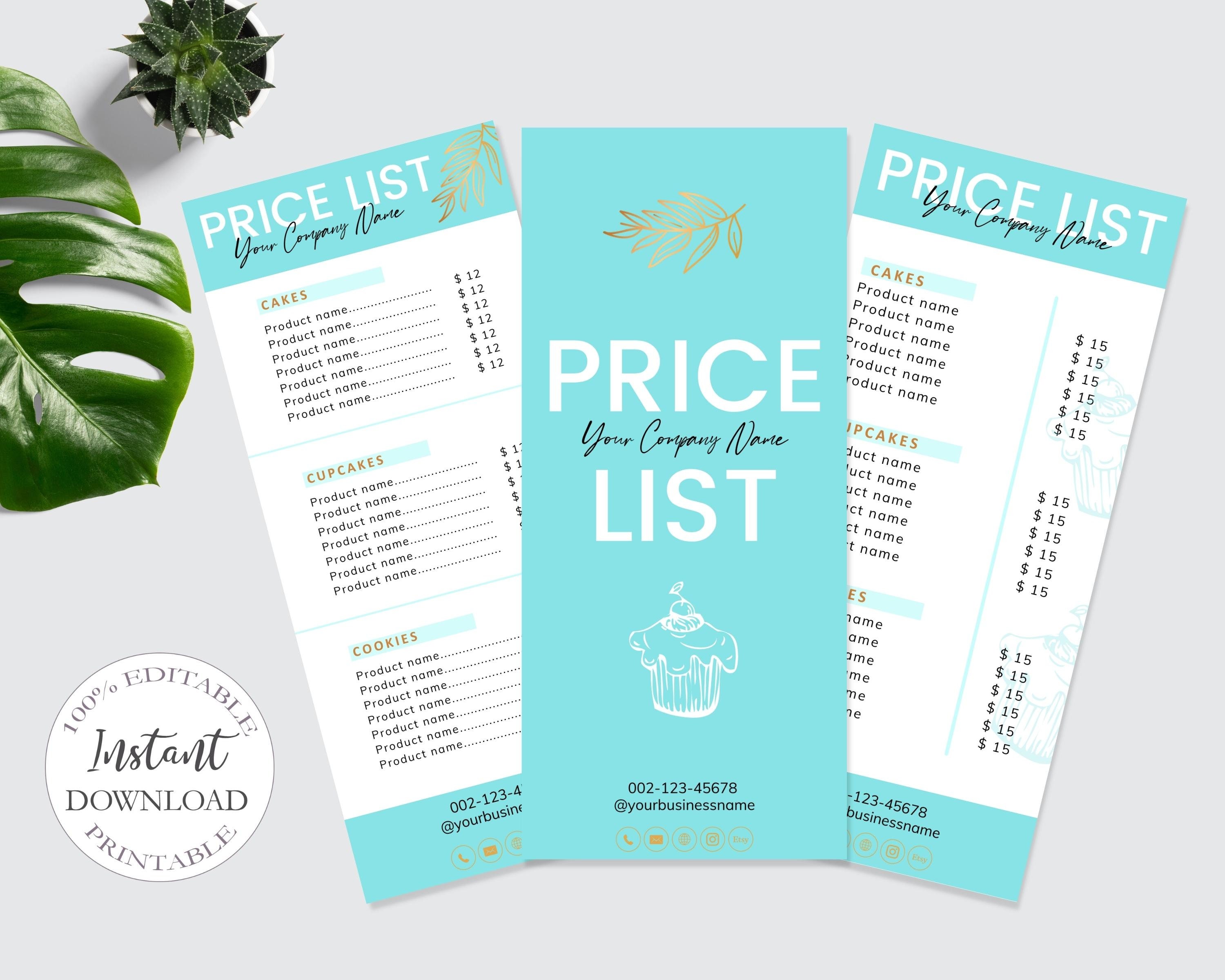 Teal Cake Price List Template Canva Editable Bakery Price - Etsy