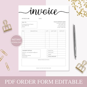 Fillable Invoice Form, Small Business Invoice Form PDF, Billing Receipt ...