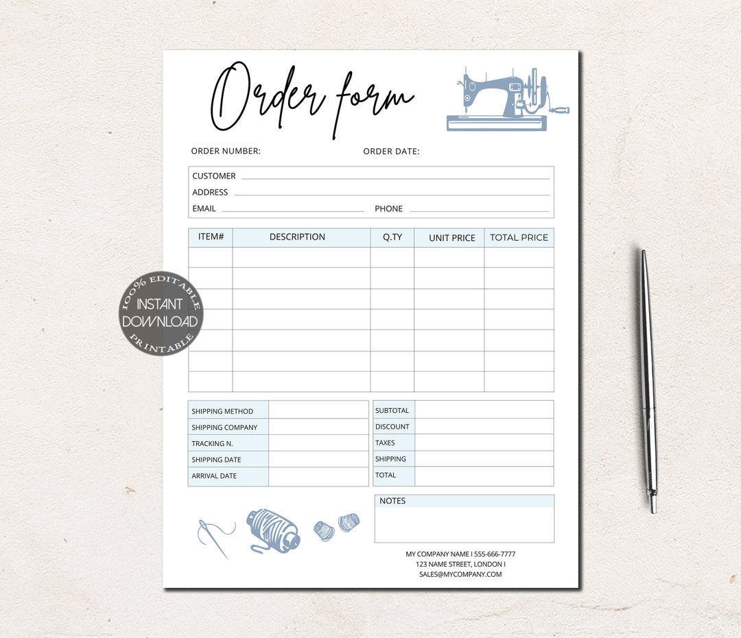 Order Form Template, Sewing Order Forms, Editable Small Business Forms ...