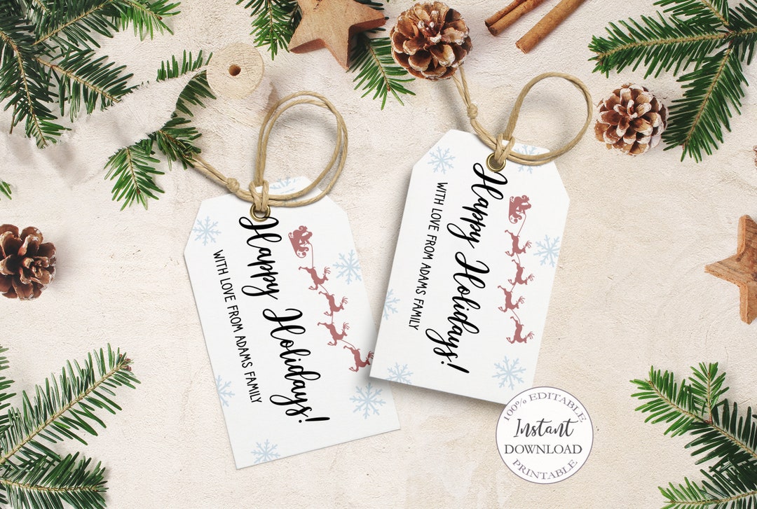 Happy Holidays Tags Template, Editable Christmas Tag, Printable Xmas ...