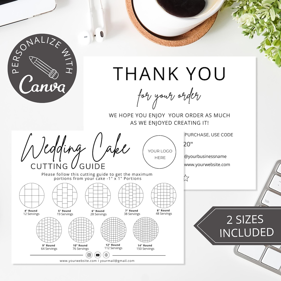 Cake Cutting Guide Card 1x1" Portion I Editable Canva Template I Cake ...